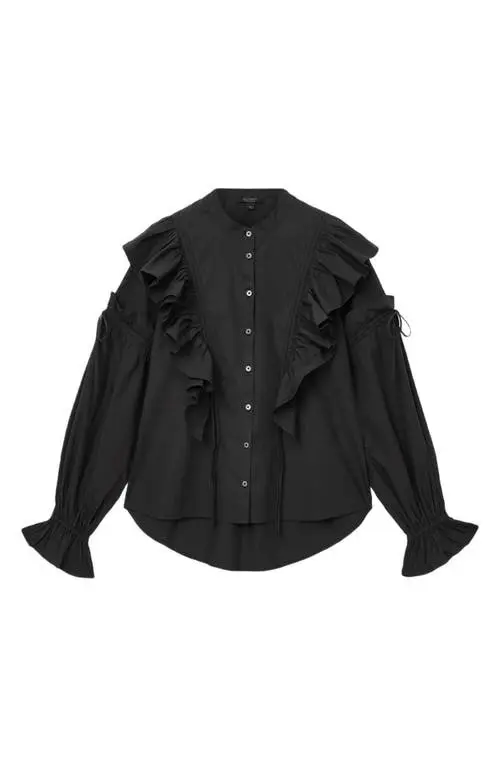 ALLSAINTS Lulu Ruffle Ruched Cotton Shirt - Black