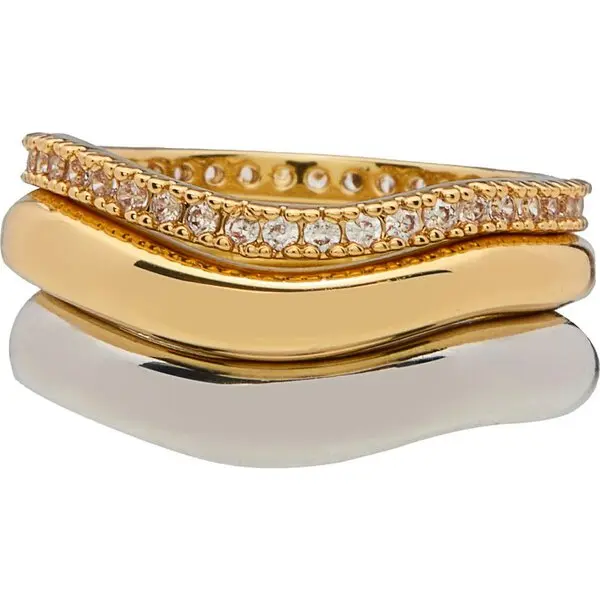 ST. MORAN Set Of 3 Wavy Band Rings - Silver/gold