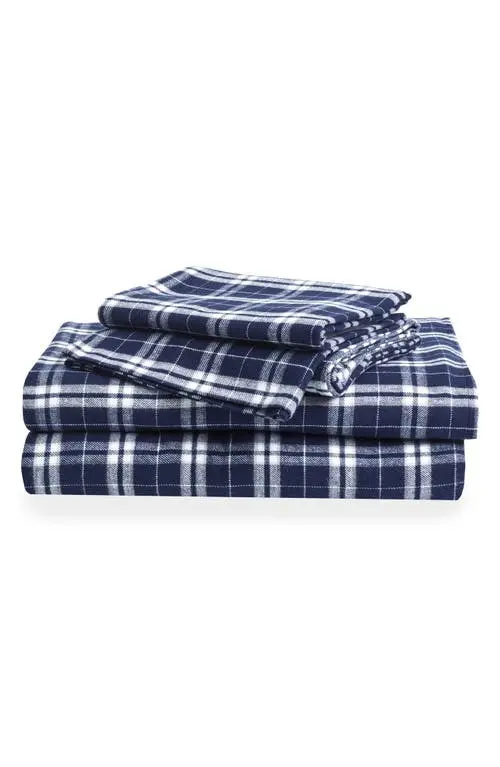 PETITE PLUME Oxford Tartan Cotton Flannel Sheet Set - Navy