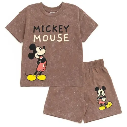 Disney Mickey Mouse & Friends Wash T-shirt & Shorts Set - Mickey Mouse Brown