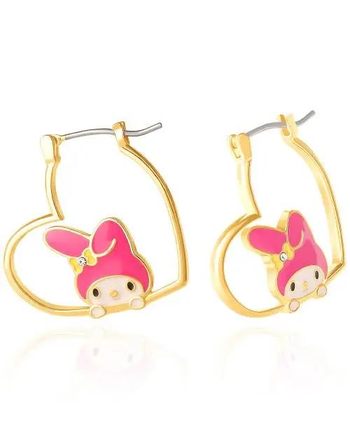 HELLO KITTY My Melody Heart Hoop Earrings - Gold/ White/ Pink
