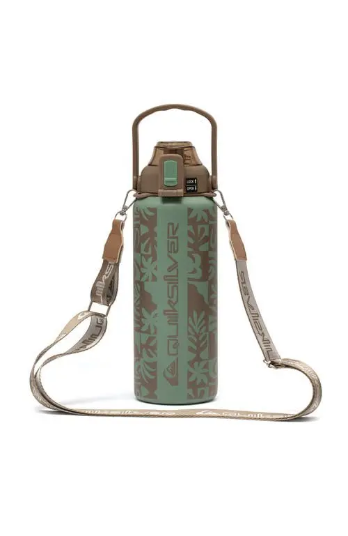 Quiksilver Ventura Double Walled Insulated 30oz Stainless Steel Tumbler With Cross Body Strap - Terra