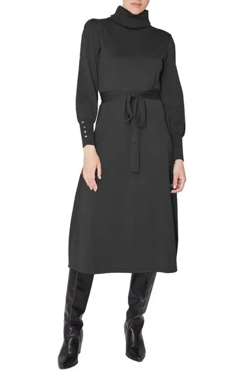 Julia Jordan Turtleneck Midi Dress With Belt - Black