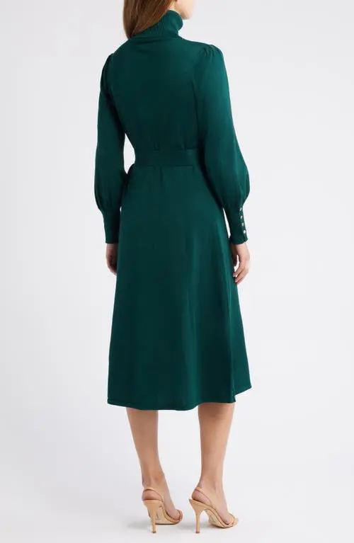 Julia Jordan Turtleneck Midi Dress With Belt - Hunter