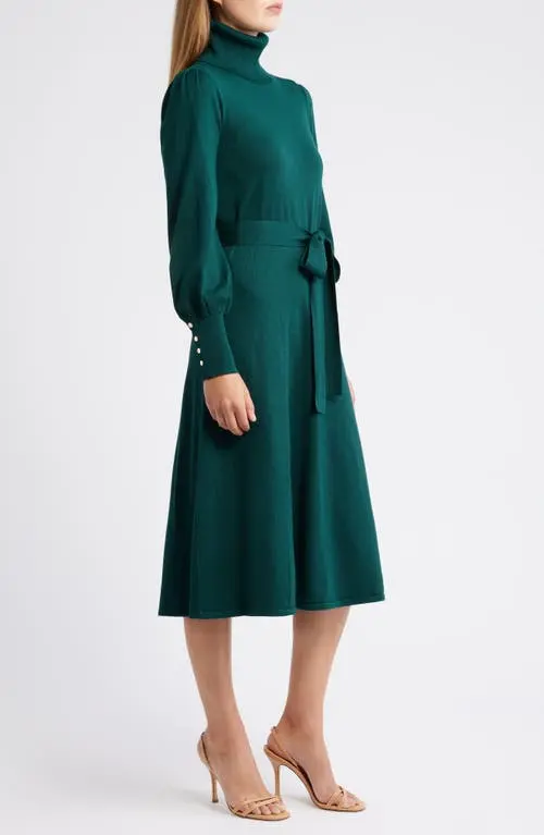 Julia Jordan Turtleneck Midi Dress With Belt - Hunter