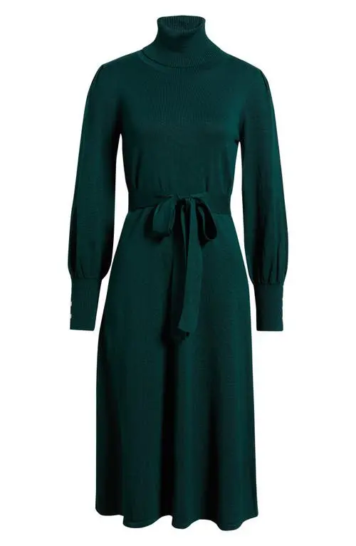 Julia Jordan Turtleneck Midi Dress With Belt - Hunter