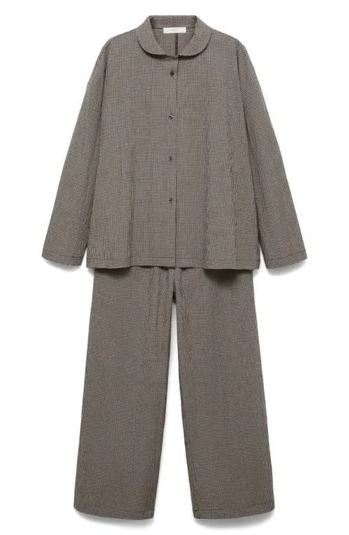 Mango Gingham Stretch Cotton Pajamas - Chocolate