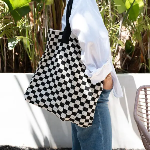 CASUPO Checkered Knit Tote Bag - Black And White