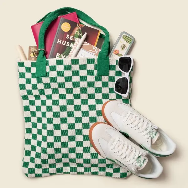 CASUPO Checkered Knit Tote Bag - Green And White