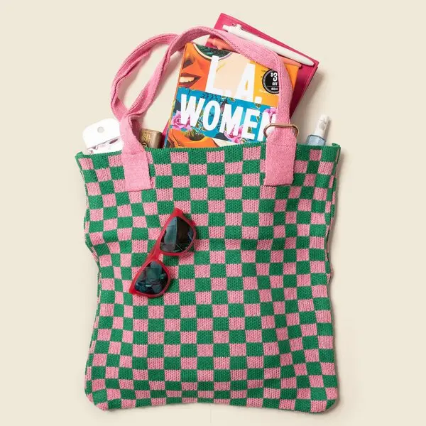 CASUPO Checkered Knit Tote Bag - Pink And Green