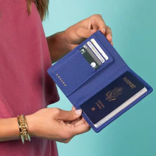 CASUPO Leather Passport Wallet With Rfid Protection - Cobalt