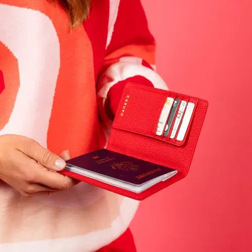 CASUPO Leather Passport Wallet With Rfid Protection - Red