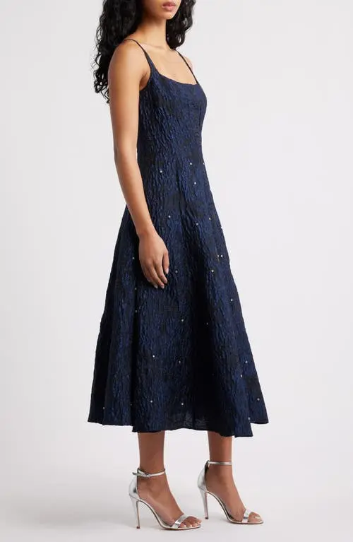 Buy SISTER JANE Maison Crystal Detail Floral Jacquard Cocktail Dress - Navy  At 50% Off | Editorialist