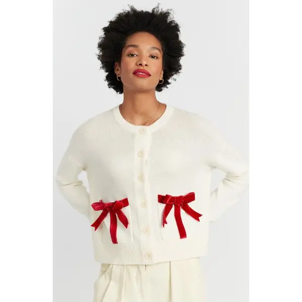Chinti & Parker Wool-cashmere Cardigan With Velvet Bows - Cream