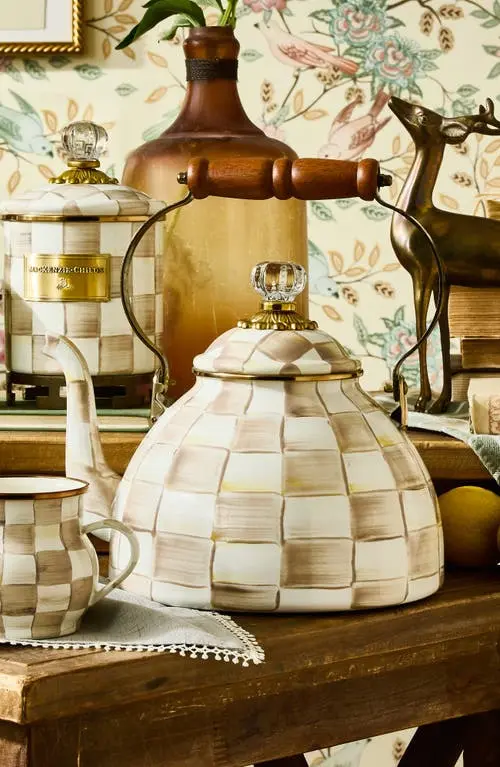MACKENZIE-CHILDS Check Enameled Steel 3-quart Tea Kettle