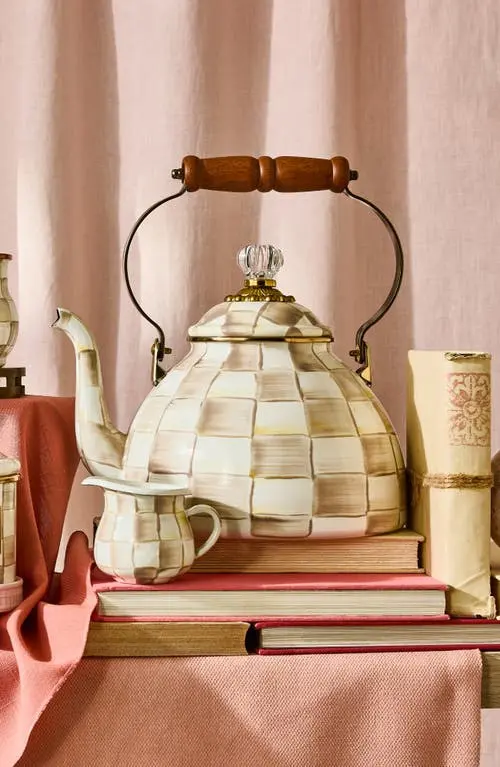 MACKENZIE-CHILDS Check Enameled Steel 3-quart Tea Kettle