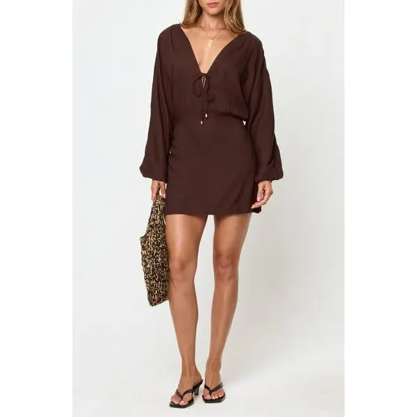 L*Space Deia Long Sleeve Cover-up Minidress - Espresso