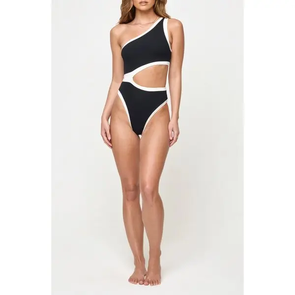 L*Space Loren Cutout Ribbed One-piece Swimsuit - Black/cream
