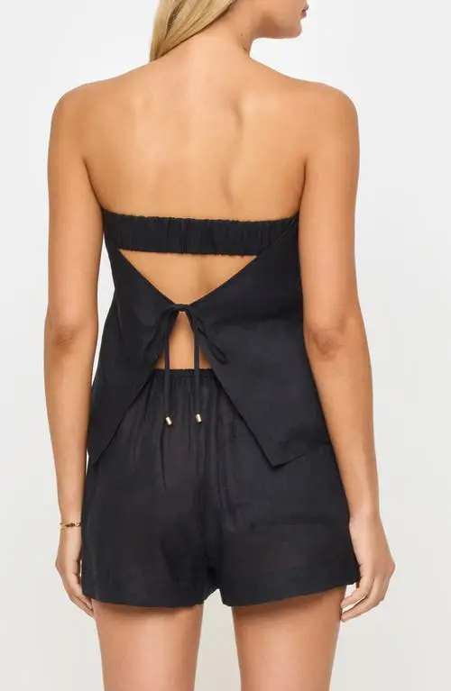 L*Space Tessa Strapless Linen Cover-up Top With Cutout Back - Black