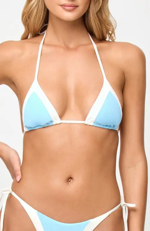 L*Space Daria Rib & Jersey Triangle Bikini Top - Sky Blue/cream