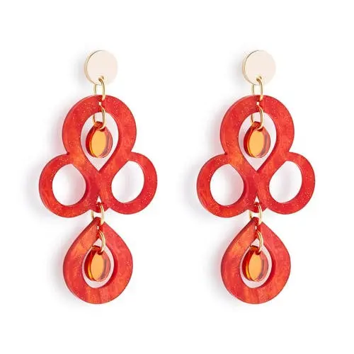 TOOLALLY Petite Batik Drop Earrings - Sienna Red & Orange Mirror