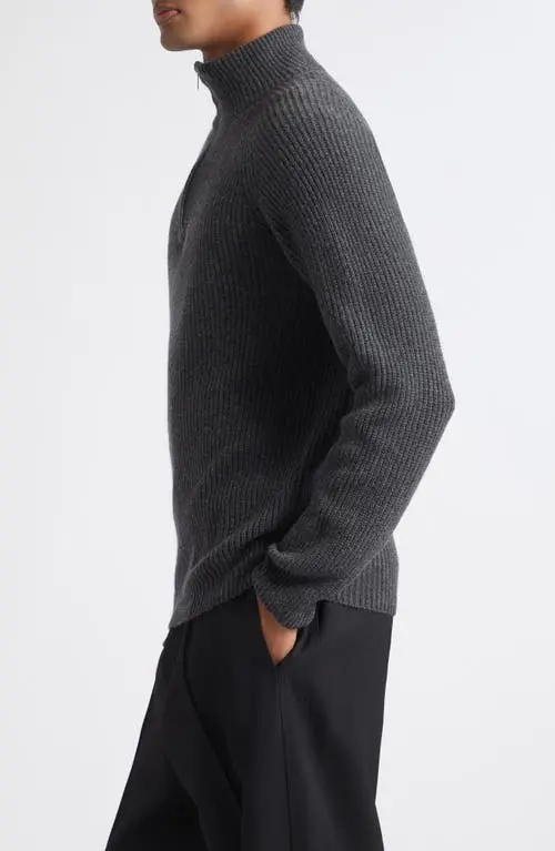 John Smedley Cashmere & Extrafine Merino Wool Rib Half Zip Sweater - Dark Ash