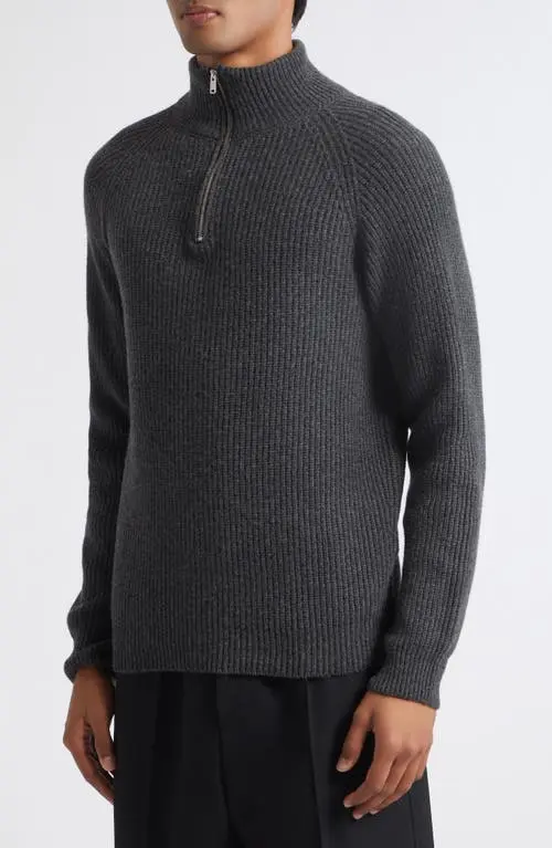 John Smedley Cashmere & Extrafine Merino Wool Rib Half Zip Sweater - Dark Ash