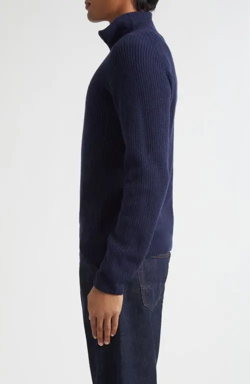John Smedley Cashmere & Extrafine Merino Wool Rib Half Zip Sweater - Midnight