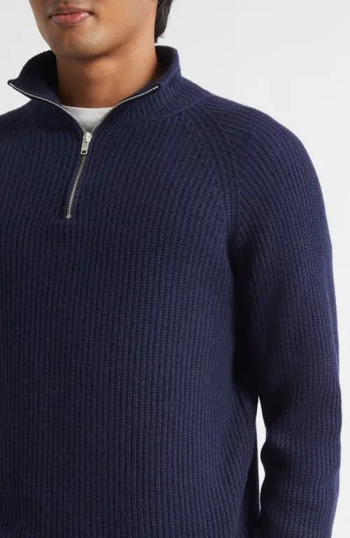 John Smedley Cashmere & Extrafine Merino Wool Rib Half Zip Sweater - Midnight