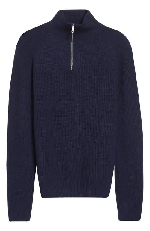John Smedley Cashmere & Extrafine Merino Wool Rib Half Zip Sweater - Midnight