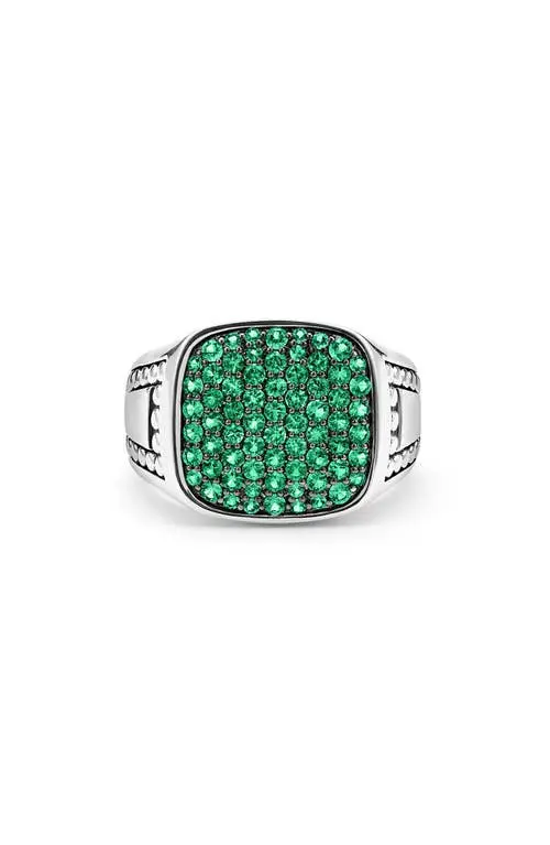 Lagos Anthem Pavé Diamond Signet Ring - Silver/emerald