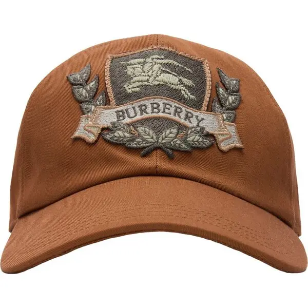 Burberry Ekd Crest Gabardine Baseball Cap - Ginger Brown