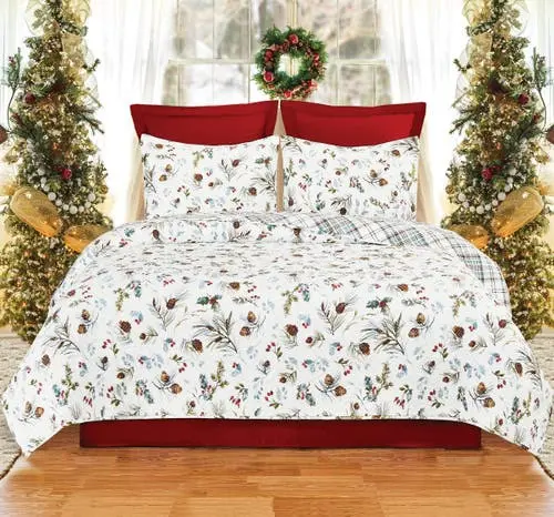 C&F HOME Edith Pinecone Cotton Quilt Set Reversible And Machine Washable - White