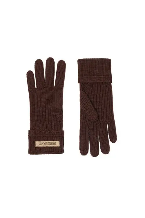 Burberry Logo Patch Wool Blend Gloves - Treacle Brown