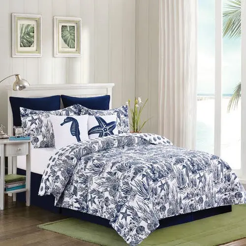 C&F HOME Reef Shores Beach Coastal Cotton Quilt Set Reversible And Machine Washable - Blue