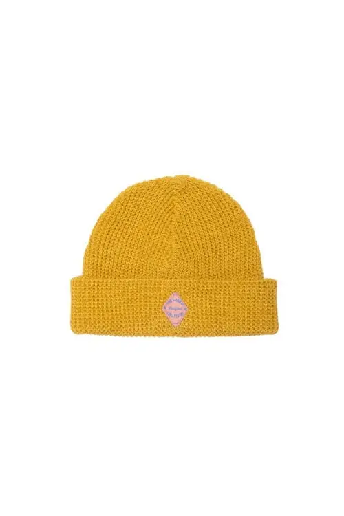 THE SUNDAY COLLECTIVE Organic Waffle Knit Beanie - Brass Yellow