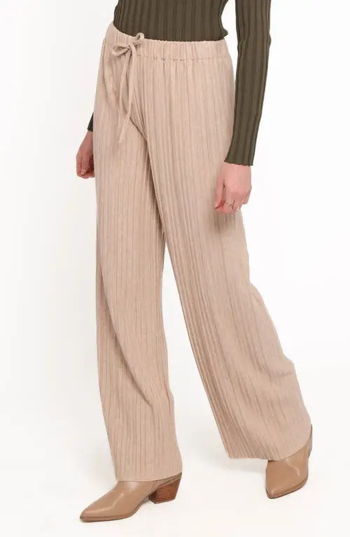 PETAL & PUP Pleated Wide-leg Knit Pants - Beige
