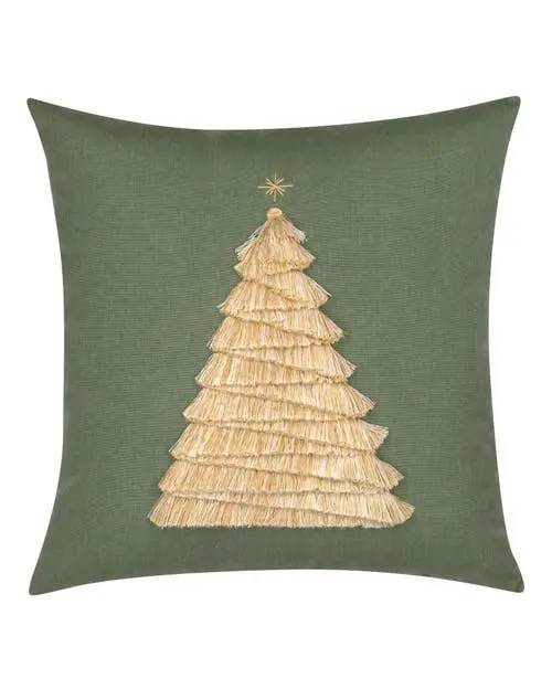 ELAINE SMITH Fraser Fir Handmade Applique Woven Accent Holiday Pillow - Fern