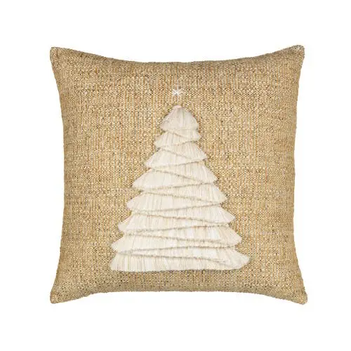 ELAINE SMITH Fraser Fir Handmade Applique Woven Accent Holiday Pillow - Golden