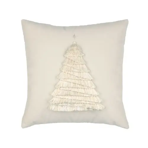 ELAINE SMITH Fraser Fir Handmade Applique Woven Accent Holiday Pillow - Ivory
