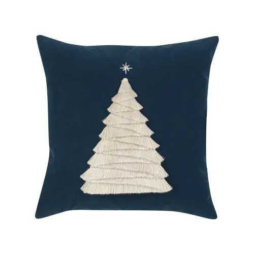 ELAINE SMITH Fraser Fir Handmade Applique Woven Accent Holiday Pillow - Midnight