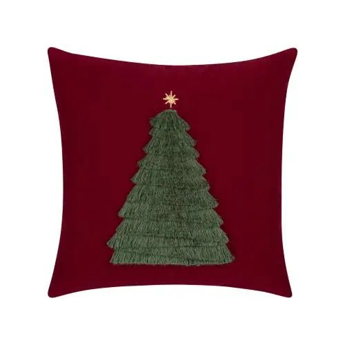 ELAINE SMITH Fraser Fir Handmade Applique Woven Accent Holiday Pillow - Ruby