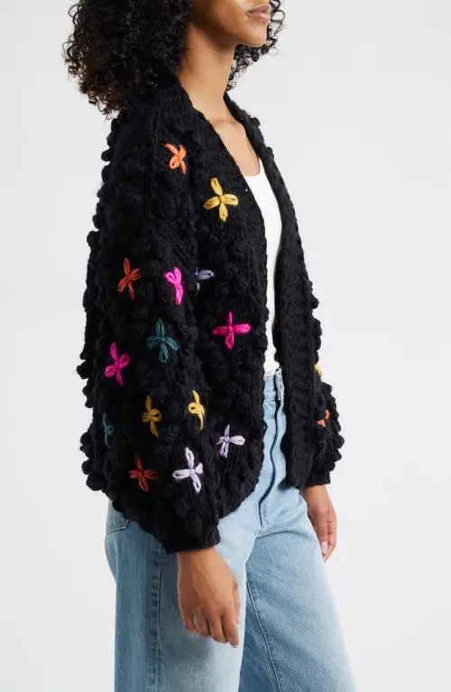 ROFFE ACCESSORIES Embroidered Chunky Open Front Cardigan