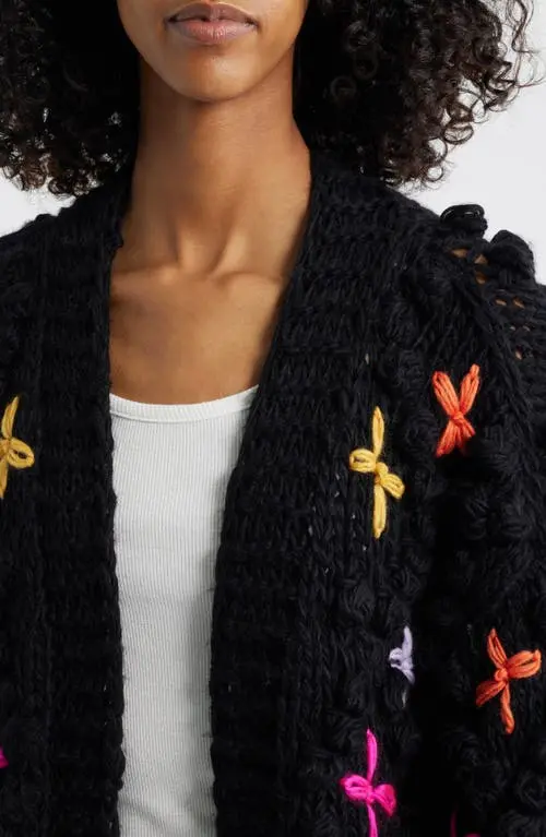 ROFFE ACCESSORIES Embroidered Chunky Open Front Cardigan