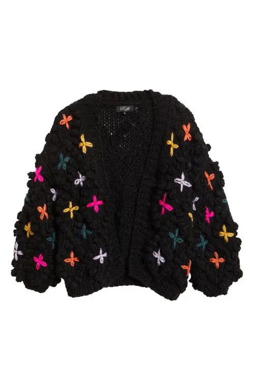 ROFFE ACCESSORIES Embroidered Chunky Open Front Cardigan
