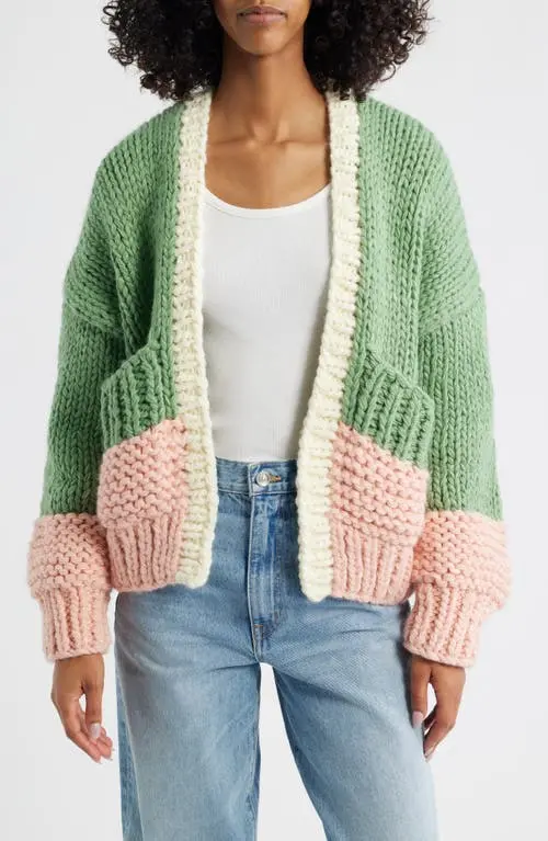 ROFFE ACCESSORIES Colorblock Chunky Cardigan - Green