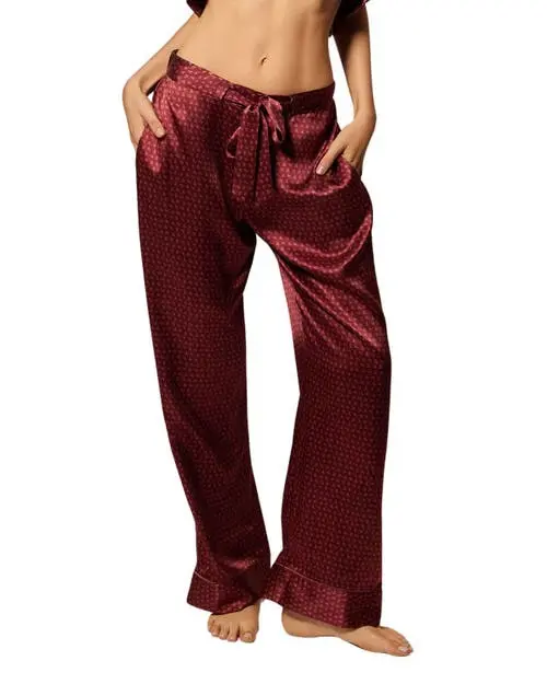 Kiki De Montparnasse Silk Lounge Moi Et Toi Tie Up Pajama Pant - Brick Dust/rose Fauvee