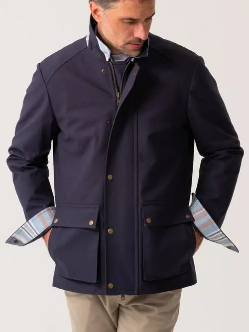KOY CLOTHING Canvas Cotton Car Coat - Navy