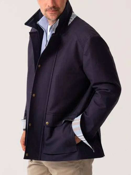 KOY CLOTHING Canvas Cotton Car Coat - Navy