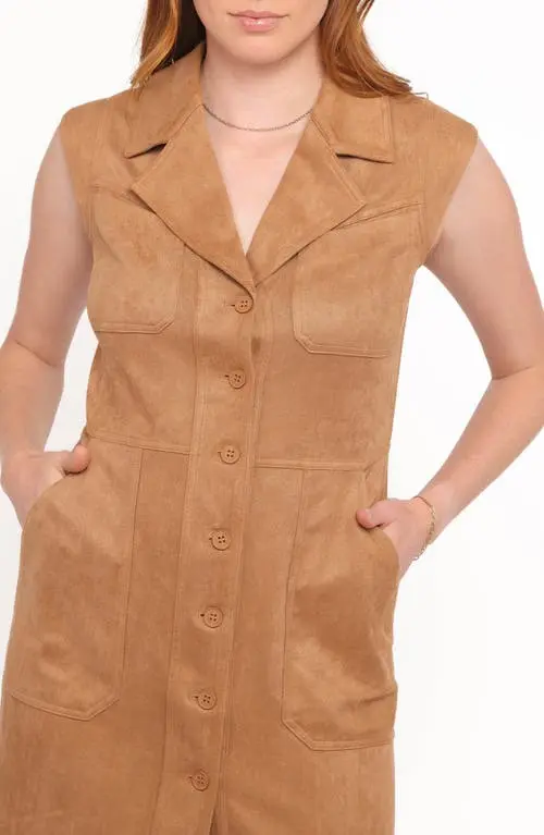 PETAL & PUP Sleeveless Faux Suede Mini Shirt Dress